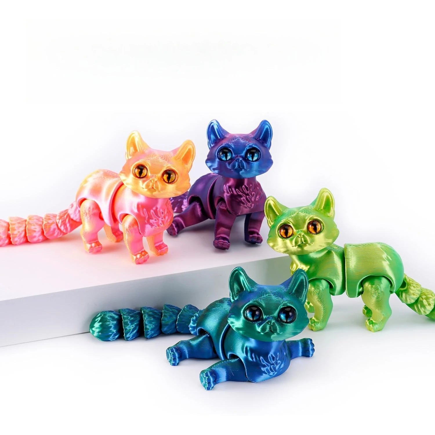 3D printed cats, 3D printed flexible articulated cats, cartoon statues ...